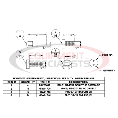 Boss HDW05572 - FASTENER KIT, FORD99-07 | Equipment Specialists